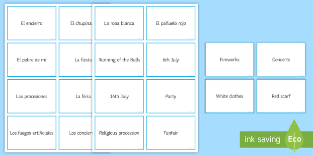 San Fermín Festivities Matching Cards Spanish