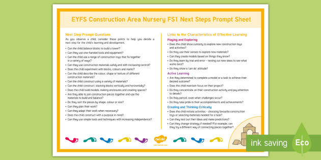 EYFS Construction Area Nursery FS1 Next Steps Prompt Poster
