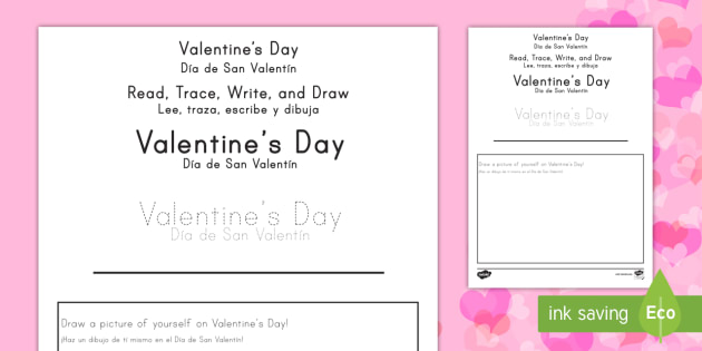 Valentine's Day Read, Trace, Write and Draw Worksheet / Worksheet