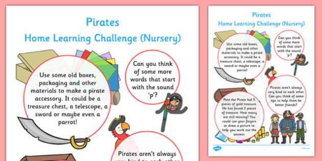 EYFS Pirates Home Learning Challenge Sheet Nursery FS1