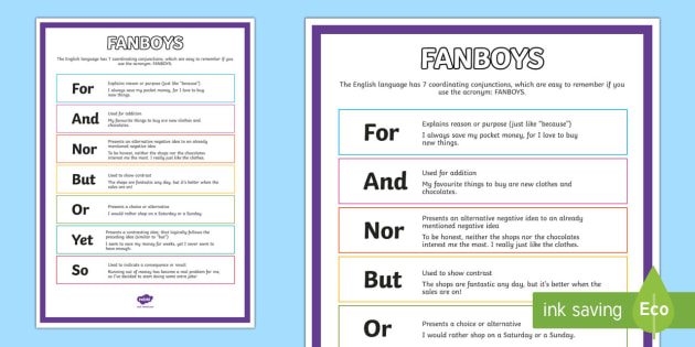 Fanboys Worksheet Coordinating Conjunctions Craft And Writing Activity