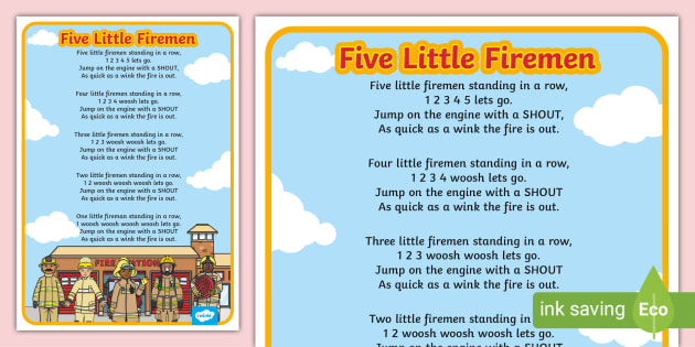 Five Little Firemen Counting Song Sheet (teacher made)