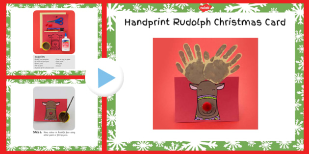 Christmas Card PowerPoint Download | Rudolph Hand-Print Card
