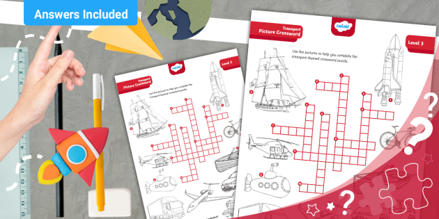 Transport Themed Fun Picture Crossword Puzzle - L3 - Kids