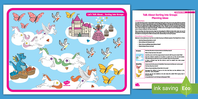 Talk About Sorting into Groups Maths Poster and Planning Ideas