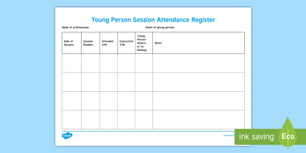 Young Person Session Attendance Recording Template