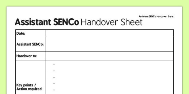 Assistant SENCo Handover Sheet (teacher made)
