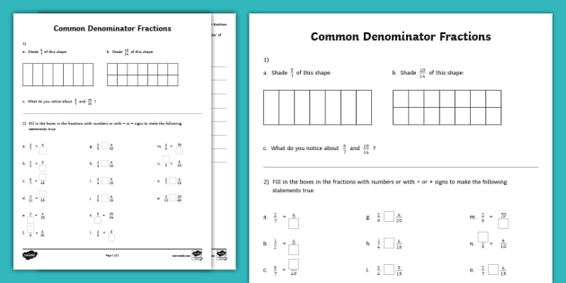 Common Denominator Worksheets