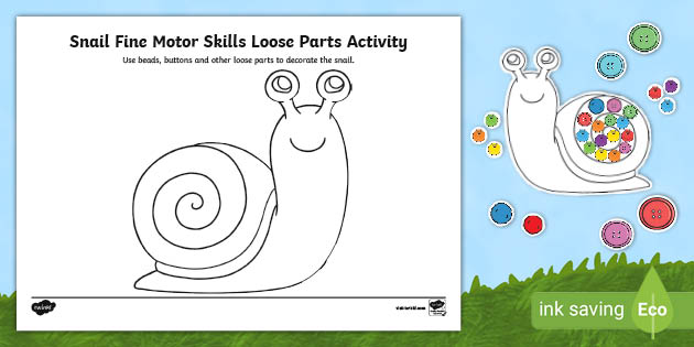 Snail-Themed Fine Motor Skills Loose Parts Worksheet