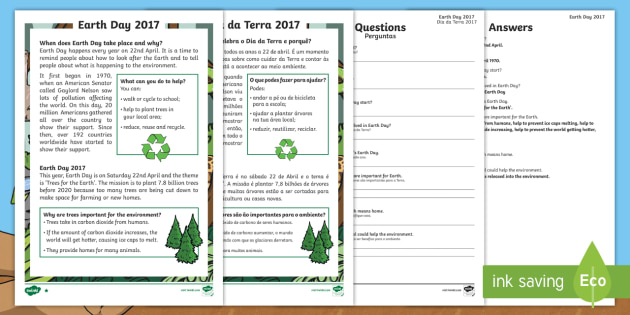 Earth Day Differentiated Reading Comprehension Activity English/Portuguese