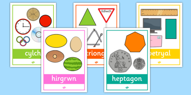 2D Shape Posters with Everyday Examples Welsh (teacher made)