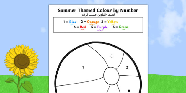 SummerThemed Colour by Number Arabic Translation