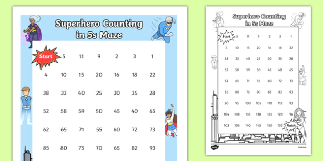 Superhero-Themed Counting in 5s Maze Activity (teacher made)