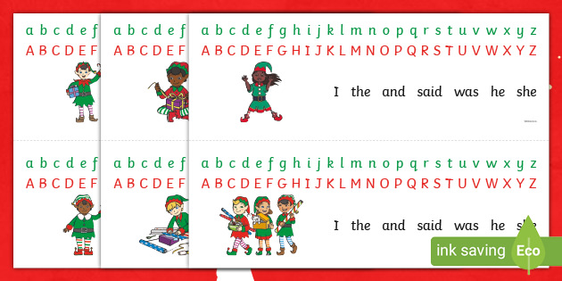 Elf Themed Combined Number And Alphabet Strips
