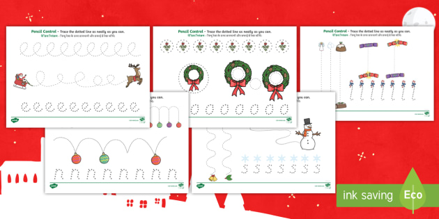 Christmas Pencil Control Worksheet / Worksheets English/Hindi
