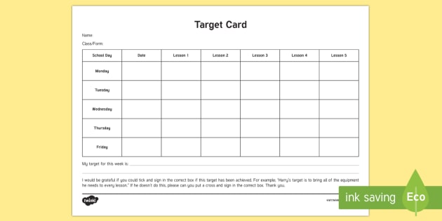 Target Card Young People & Families Case File Recording Planning Template