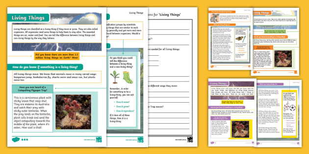 Characteristics of Living Things Reading Comprehension