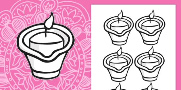 FREE! - Diwali Colour-in Diya Lamps (teacher made)