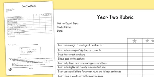 Written Report Rubric Year Two (teacher made)