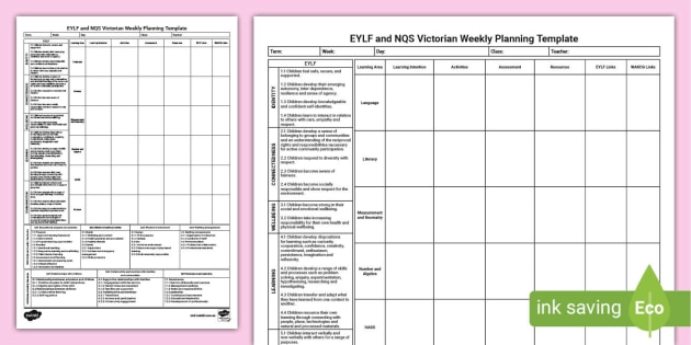 EYLF and NQS Victorian Weekly Planning Template І Twinkl.