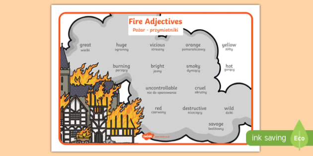 Fire adjectives word mat English/Polish (teacher made)