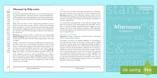 GCSE Poetry Notes for Study - Afternoons