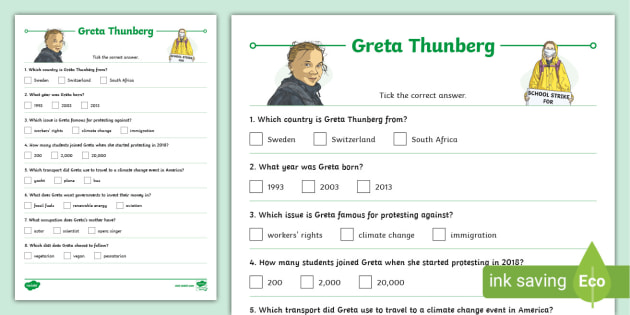 Greta Thunberg Quiz (teacher made)