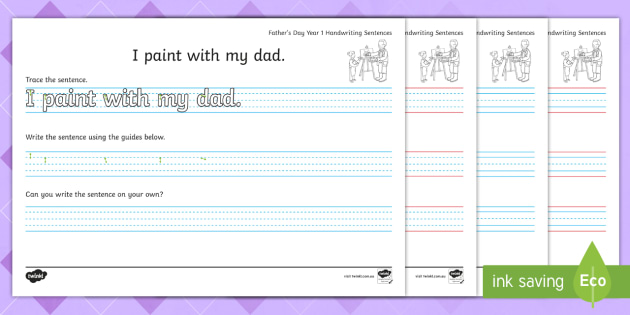 Father's Day Year 1 Handwriting Practice Worksheet Australia