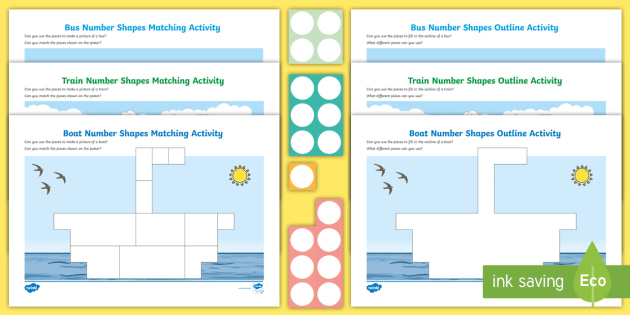 Transport-Themed Number Shape Matching and Outlines Activity Pack