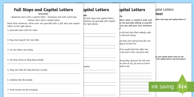 Capital Letters And Full Stops With Phase 5 Words Worksheet Capital Letters And Full Stops With Phase 5 Words Worksheet
