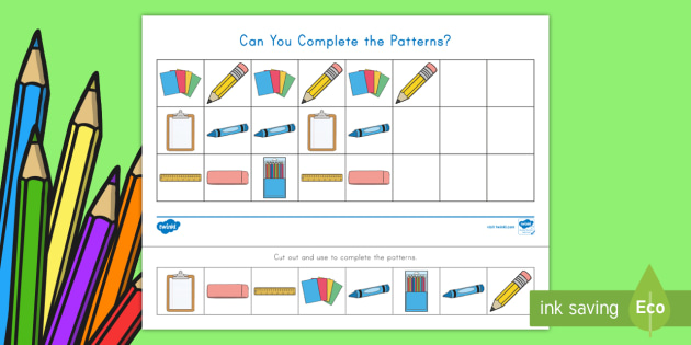 Back to School Complete the Pattern Worksheet