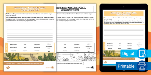 Desert Biome Worksheet Desert Biome Five Minute Write Three Minute