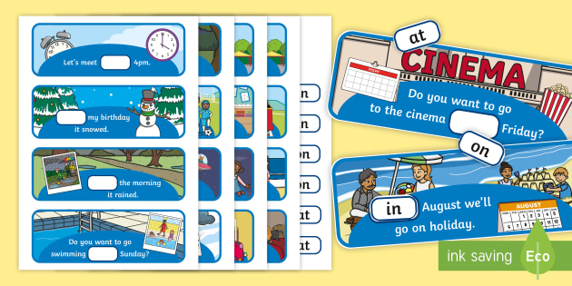 Time Prepositions Fill In The Sentence (teacher made)