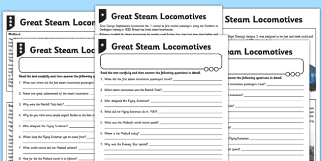 Great Steam Locomotives Differentiated Reading Comprehension Activity