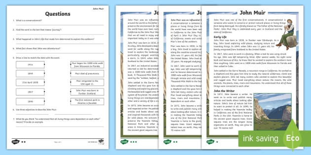 John Muir Differentiated Reading Comprehension Activity