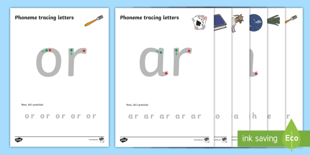 Phase 3 Phoneme Tracing Worksheets with Pictures