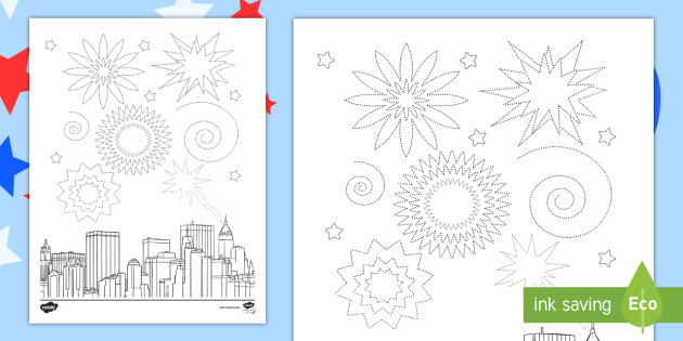Independence Day Firework Pencil Control Sheet