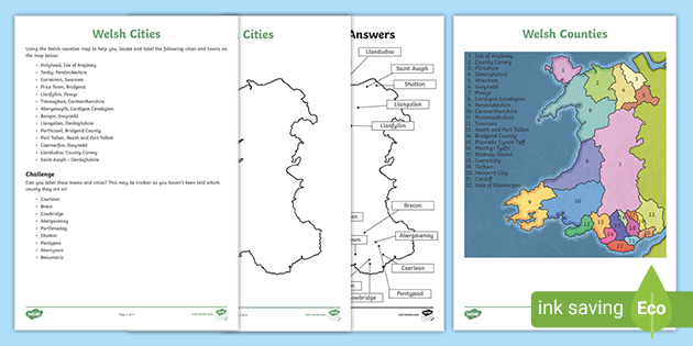 Welsh Cities and Counties Map Activity (Teacher-made)