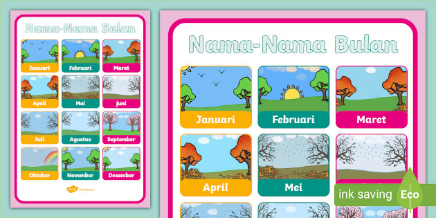 Months of the Year Seasons A4 Poster Indonesian