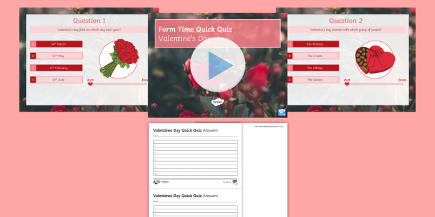 Form Time Valentine's Day Quick Quiz (teacher made)