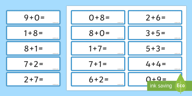 Number Facts 8 and 9 Number Sentence Cards
