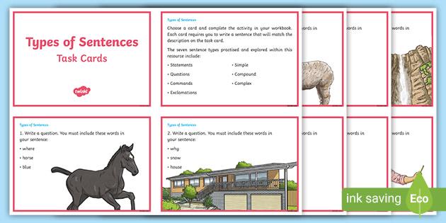 Types of Sentences Task Cards Writing Literacy Activity