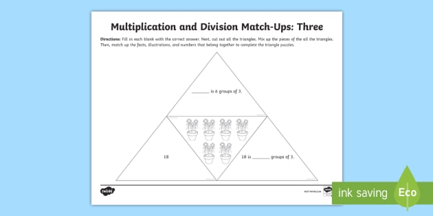 Multiplication and Division Match-Ups: Three Worksheet