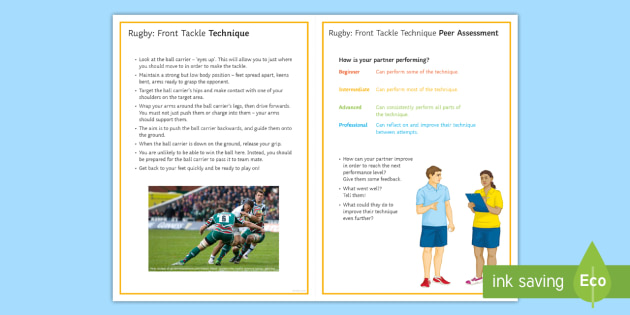 Rugby: Front Tackle Techniques Card (teacher made)