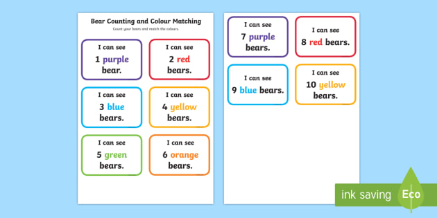 Comparing Bears Colour Matching Number Worksheet / Worksheet