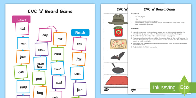 CVC 'a' Board Game - Phonics, Blend, Sound out, word,,Irish