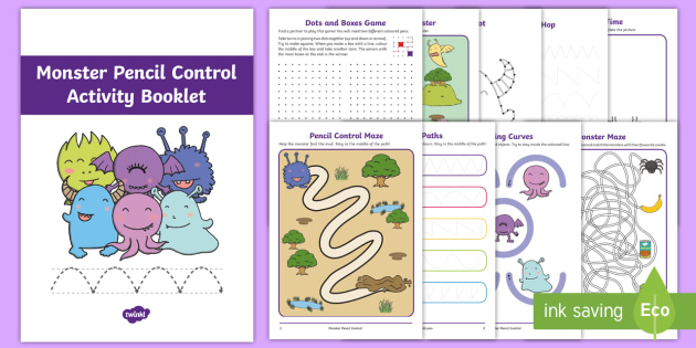 Monster-Themed Pencil Control A5 Activity Booklet