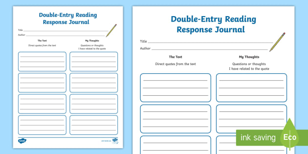 Double Entry Reading Response Journal teacher Made 
