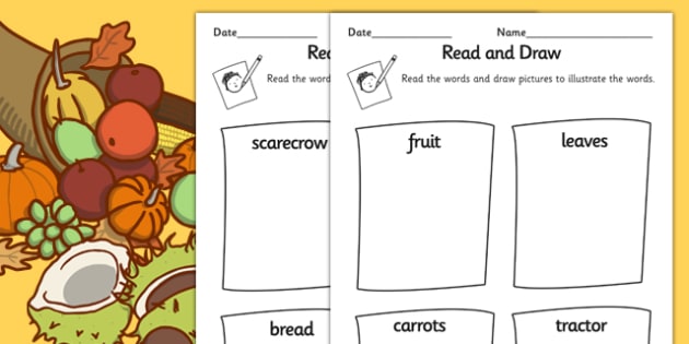 Harvest Differentiated Read And Draw Worksheet / Worksheet Pack - autumn