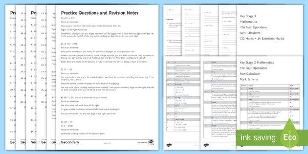 The Four Operations Assessment Pack Decimals Negative Add Subtract